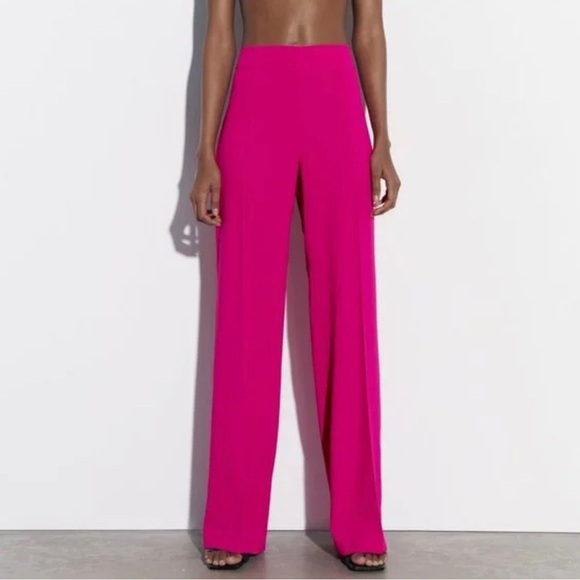 Zara | Pants & Jumpsuits | Zara Long Flowy Pant Neon Fuschia | Poshmark